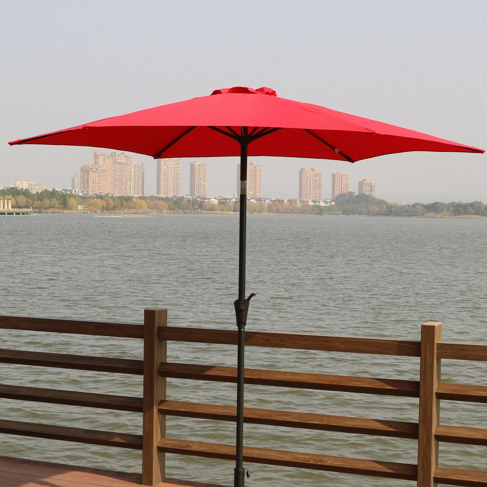Outdoor Market Patio Umbrella with Push Button Tilt and Crank Lift ...