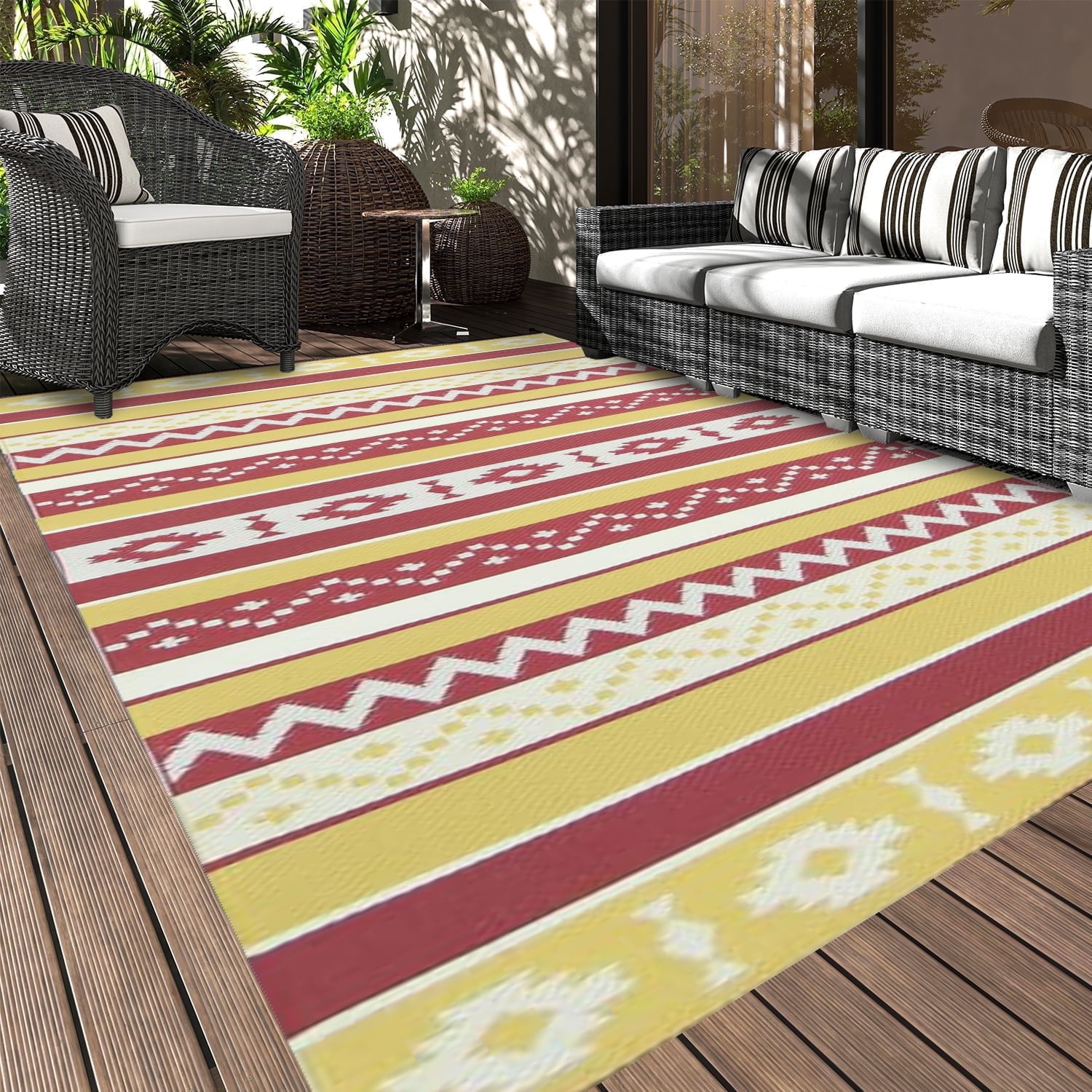 Outdoor Mat - for RV, Camping, Patio - Carry Bag and Rug Stakes ...