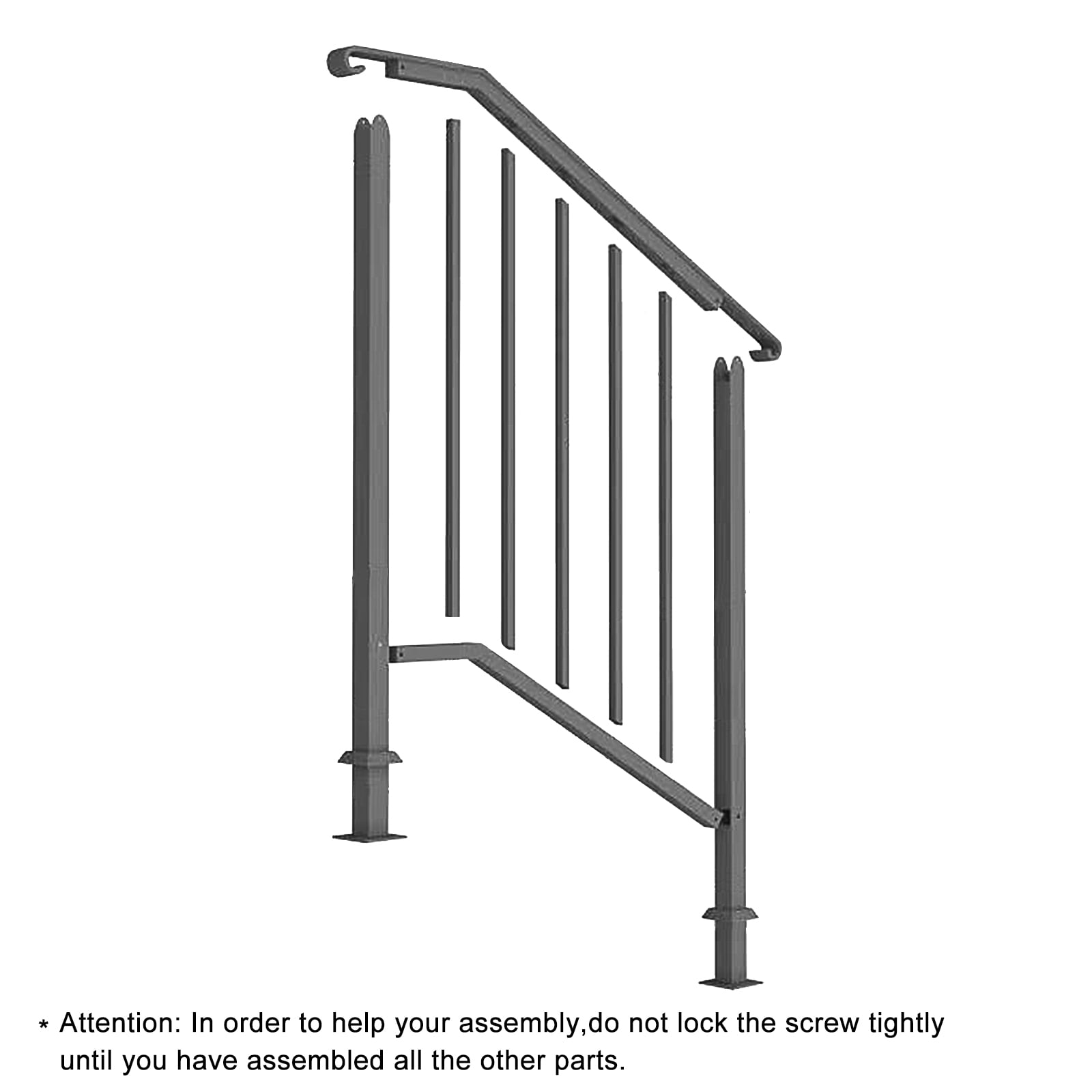 Outdoor Matte Black 2-Step Iron Handrail with Anti-Slip Design, Sturdy ...