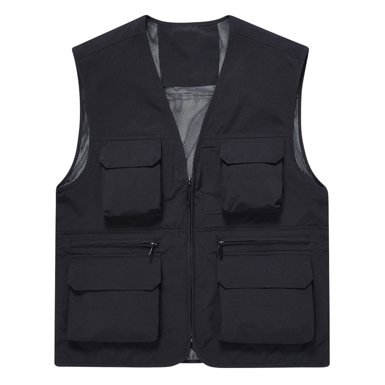 Outdoor for Men Vests Multi Pockets Zip Up Waistcoats Solid Lightweight ...