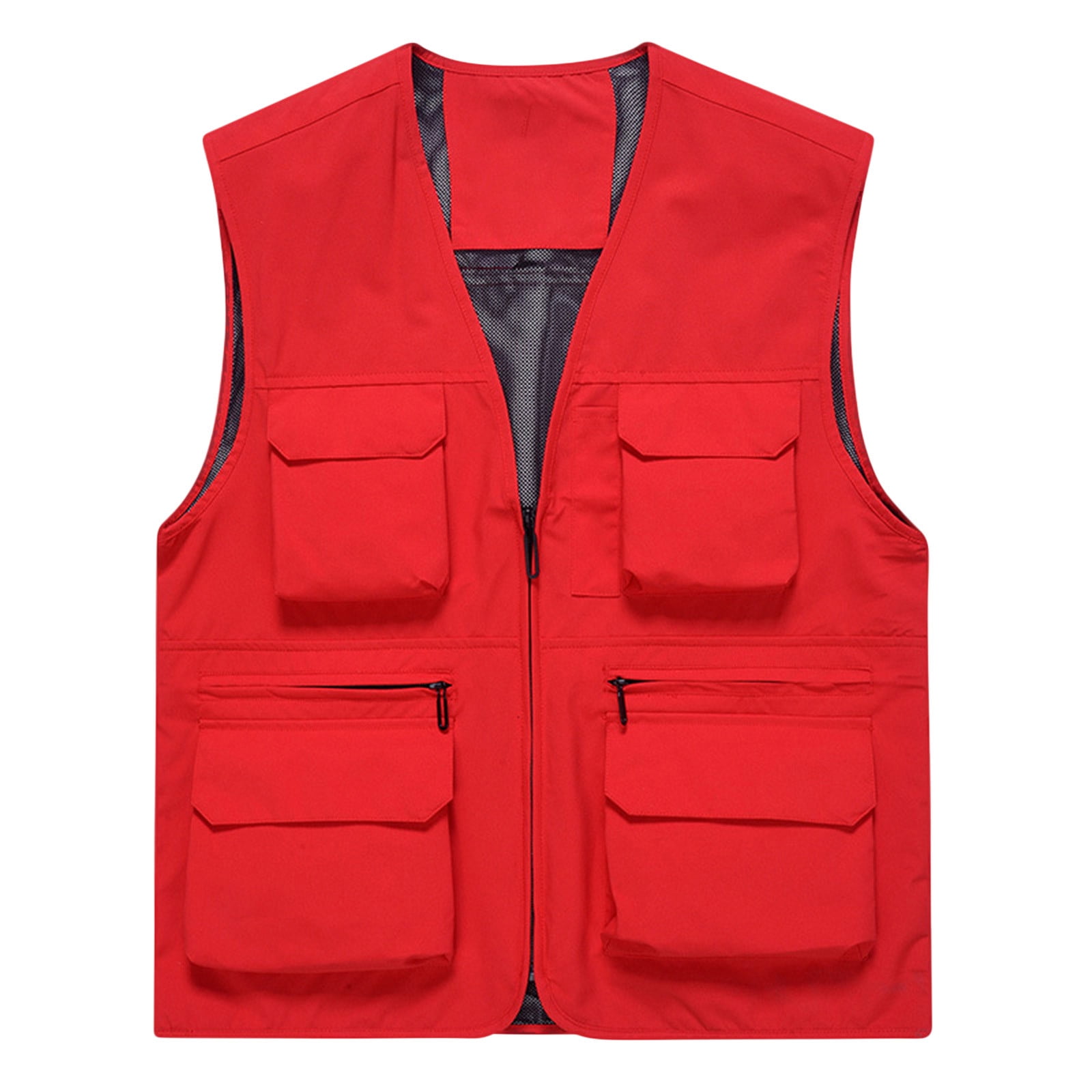 Outdoor for Men Vests Multi Pockets Zip Up Waistcoats Solid Lightweight ...
