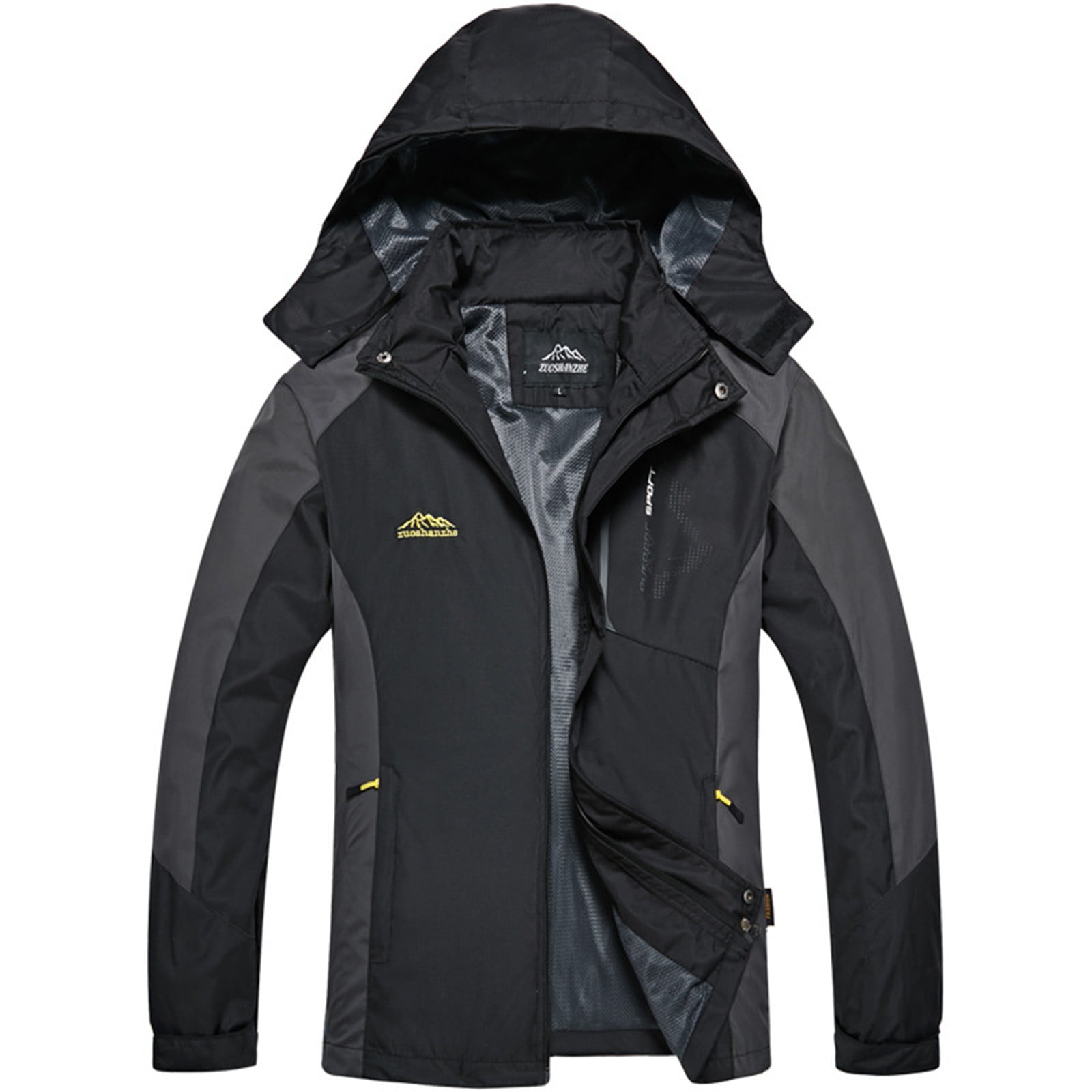 Outdoor Men's Windbreaker Jacket with Detachable Hood Zipped Pockets ...