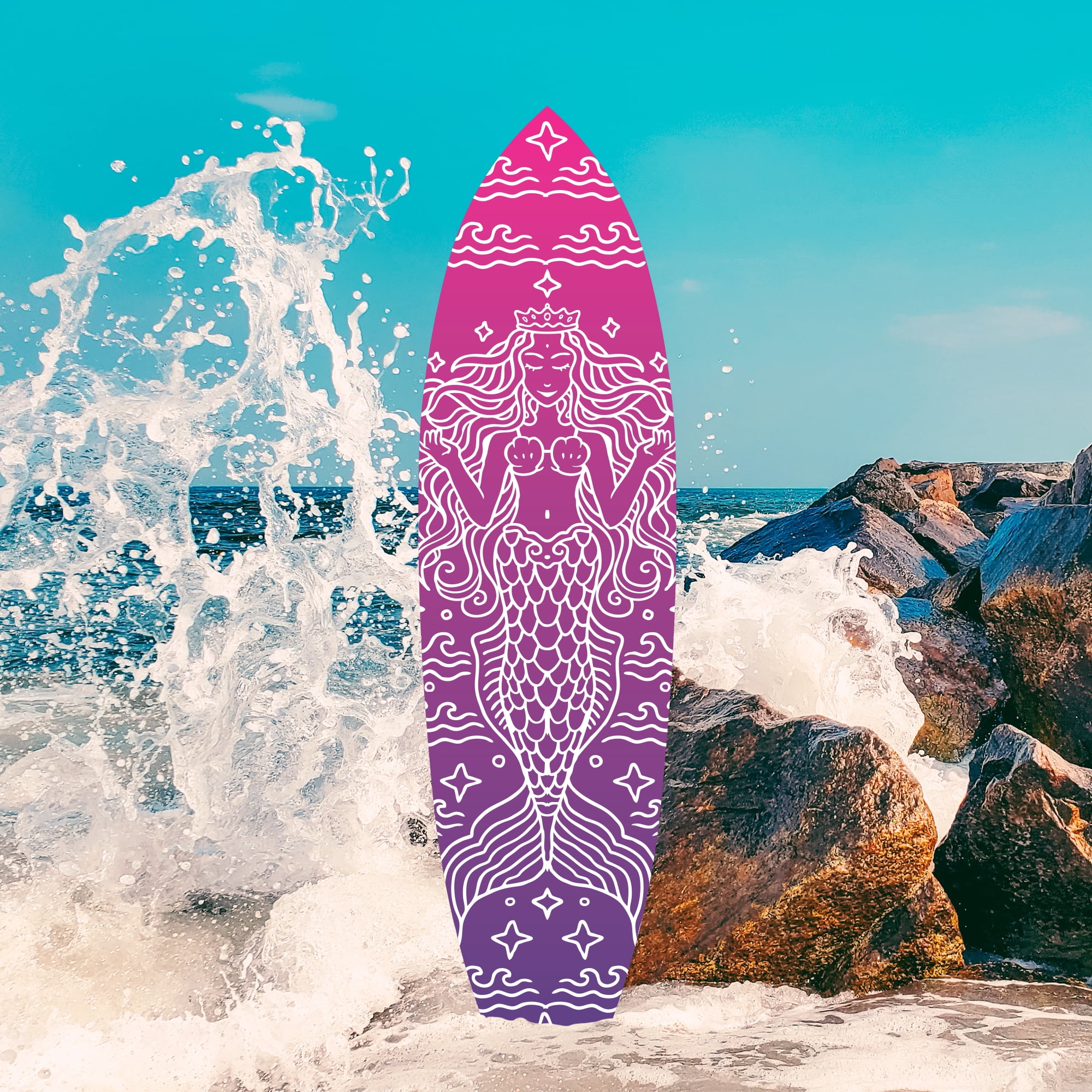 Outdoor Mermaid Surfboard Wall Art – Weatherproof PVC – Coastal Mermaid ...