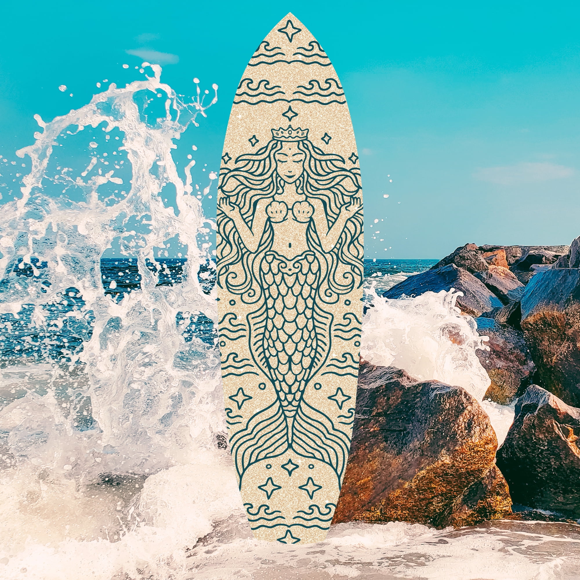 Outdoor Mermaid Surfboard Wall Art – Weatherproof PVC – Coastal Mermaid ...