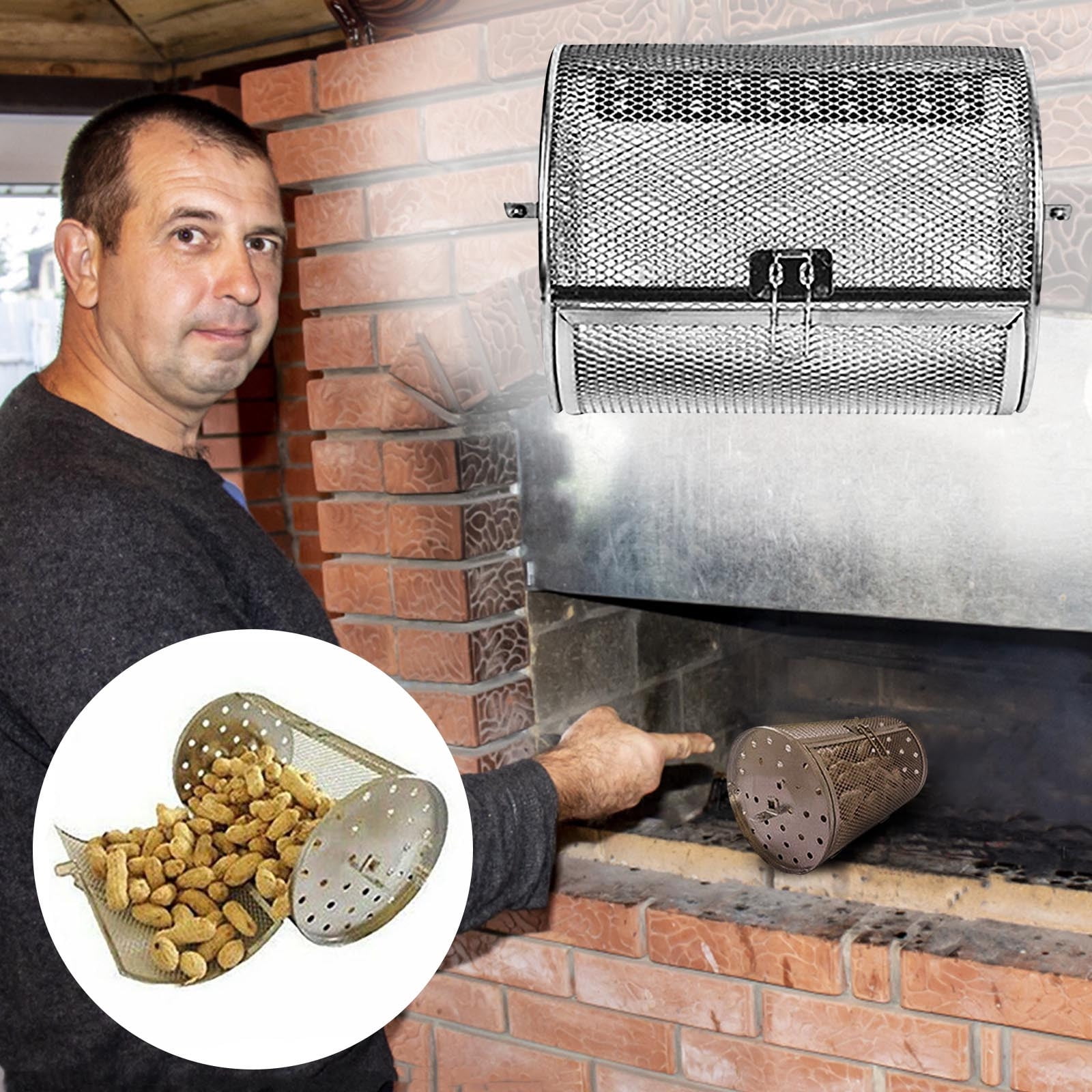 Outdoor Mesh Grill Rack,Cylinder-Shaped Bbq Cage With Handle,Rust ...