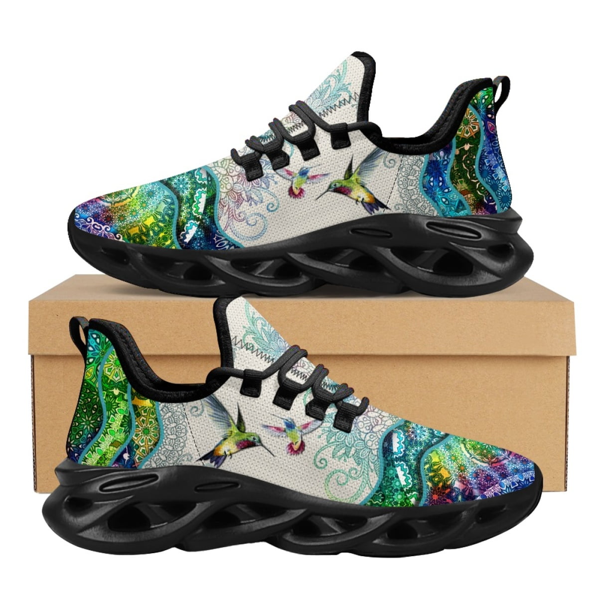 Outdoor Mesh Shoes Trendy Mandala Hummingbird Print Platform Sneakers ...