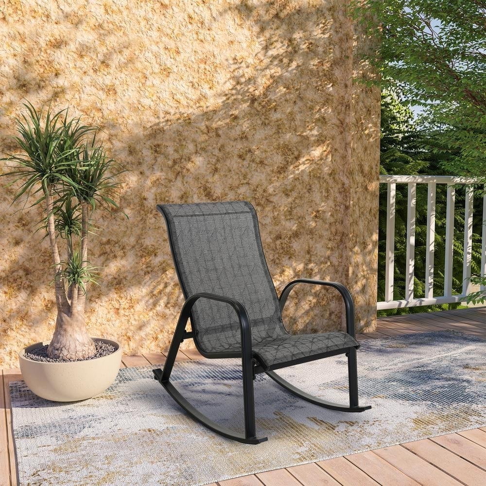 Betcozy Outdoor Mesh Rocking Chair, Steel Rocker Seating for Front ...