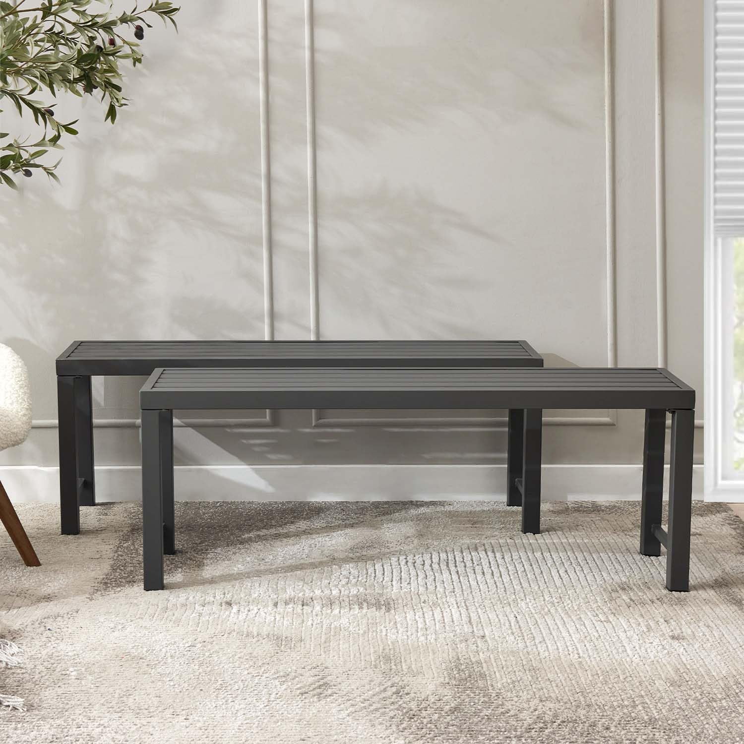 Outdoor Metal Backless Bench Set of 2, 46" Patio Garden Bench for ...