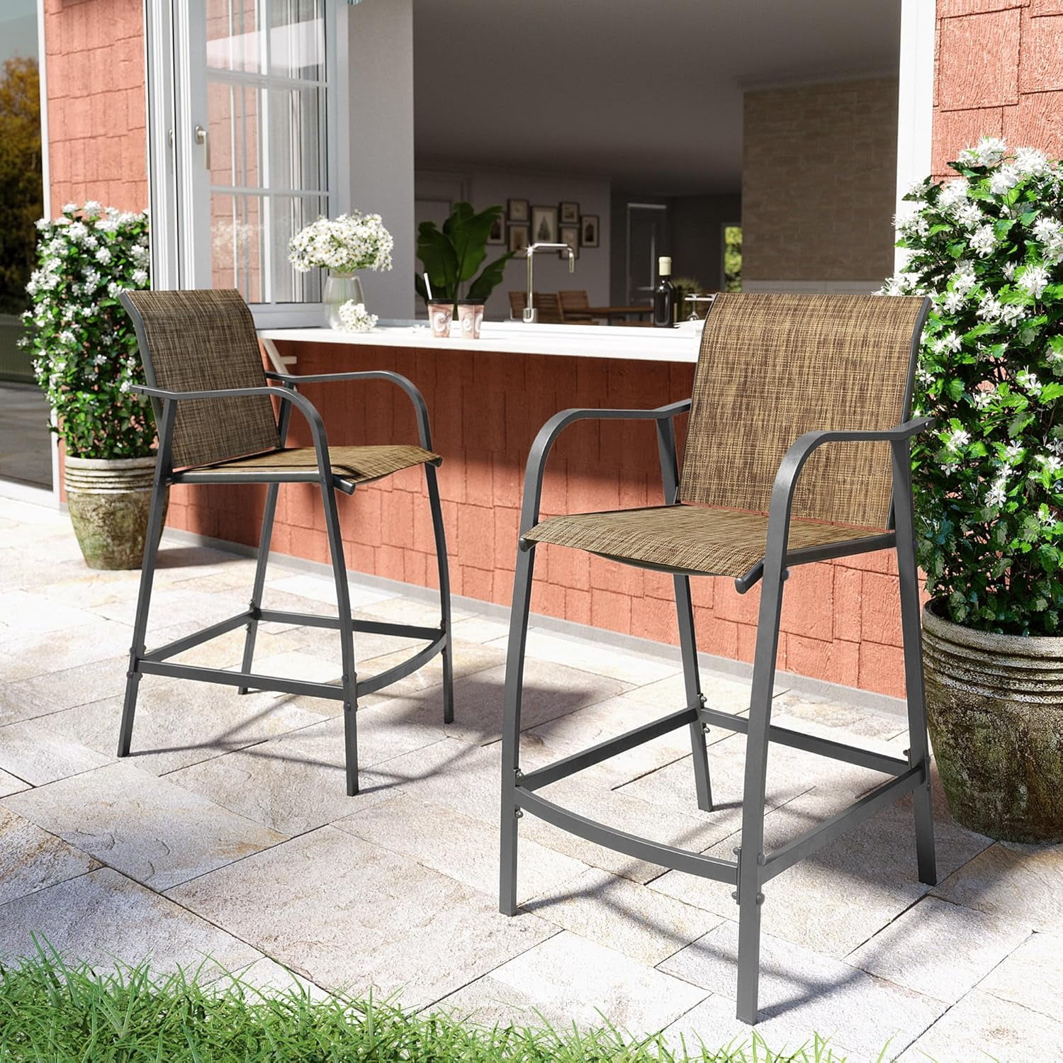 Outdoor Metal Bar Stools Patio Bar Stools Set of 2, Counter Height ...