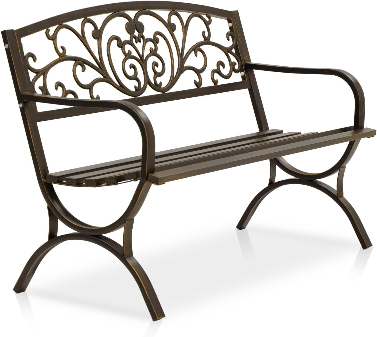 Outdoor Metal Bench, Outdoor Garden Bench with Decorative Backrest ...