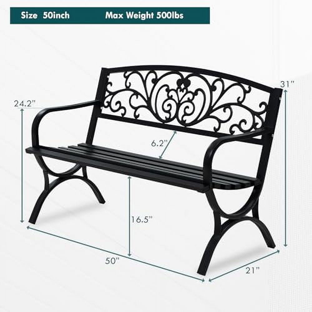 Outdoor Metal Bench, Outdoor Garden Bench with Decorative Backrest ...