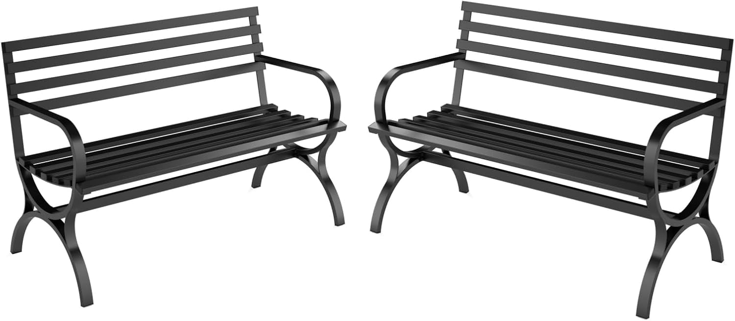 Outdoor Metal Bench Set of 2 50" Black Outdoor Metal Garden Bench with ...