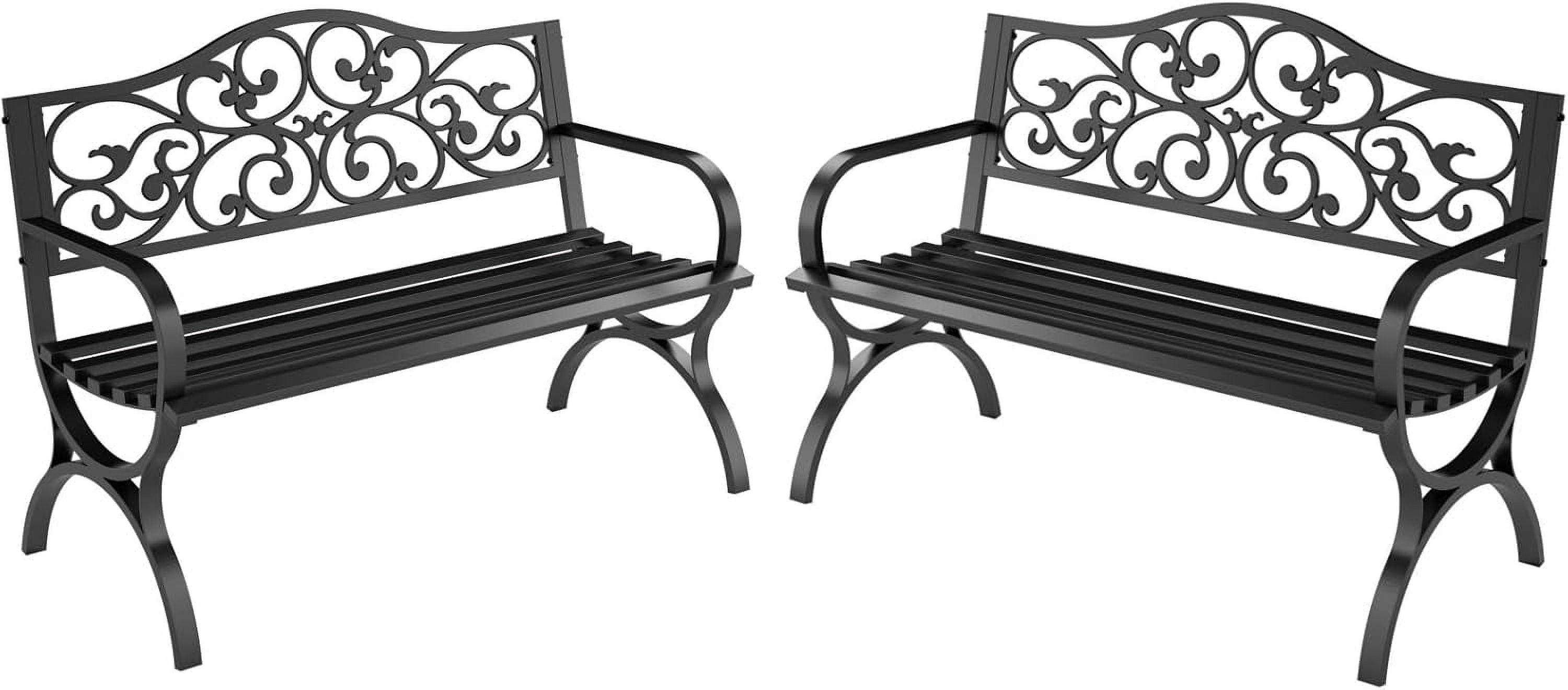Outdoor Metal Bench Set of 2, 50 Inches Outdoor Garden Bench, Cast Iron ...