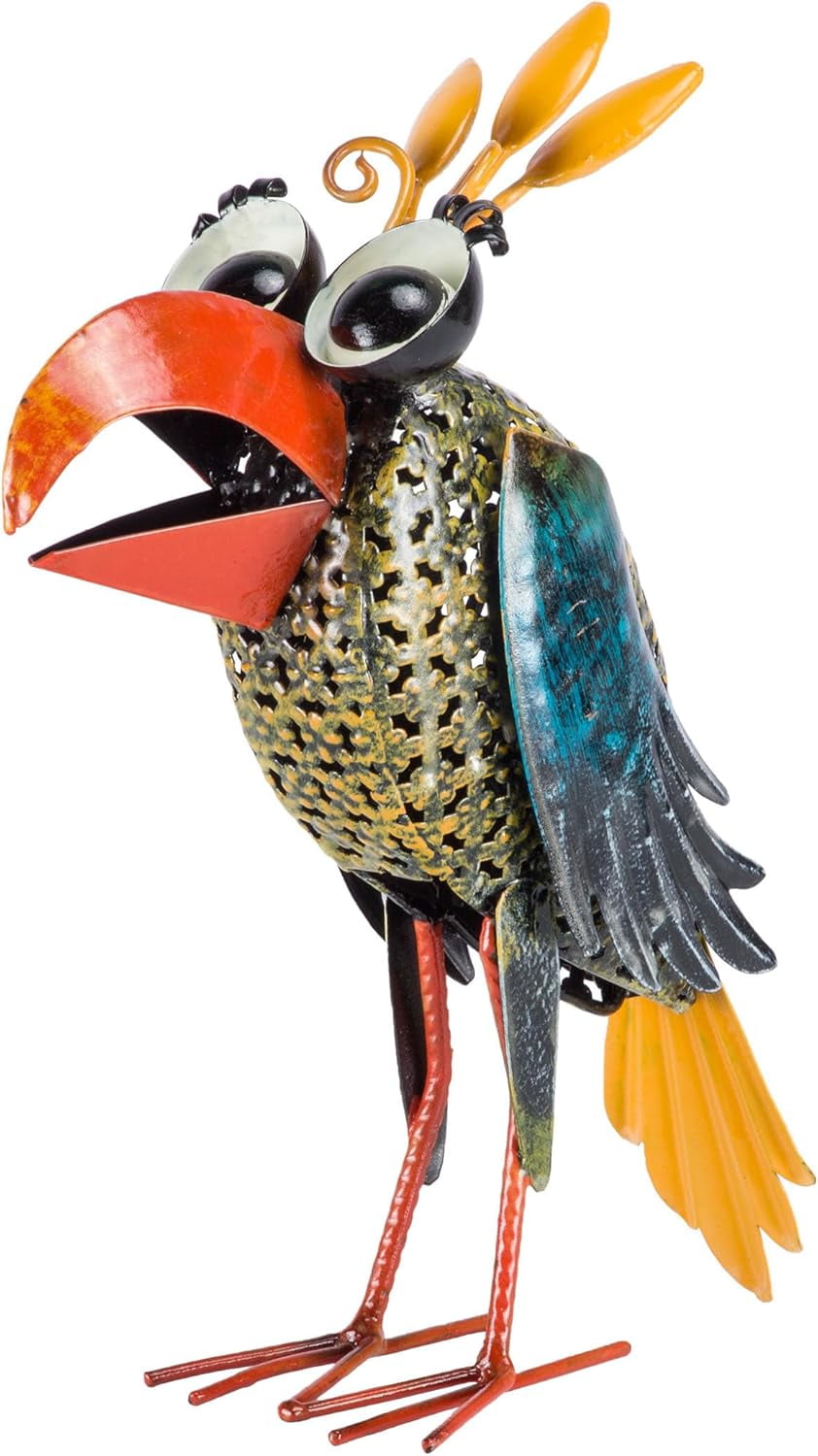 Outdoor Metal Big Eyed Bird Standing Garden Statue Decoration, Multi ...