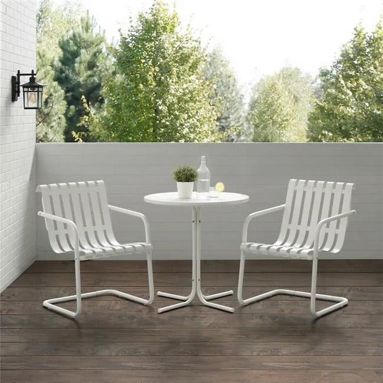 Outdoor Metal Bistro Set with Bistro Table & 2 Armchairs, White Satin ...