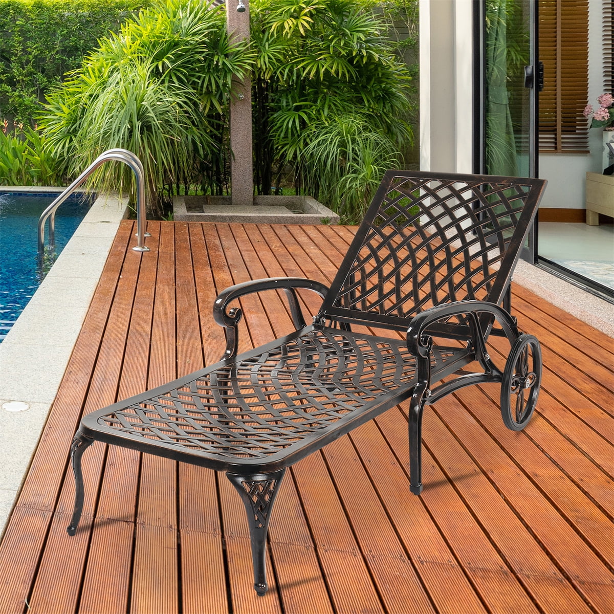 Outdoor Metal Chaise Lounge Backrest Adjustable Courtyard Cast Aluminum ...