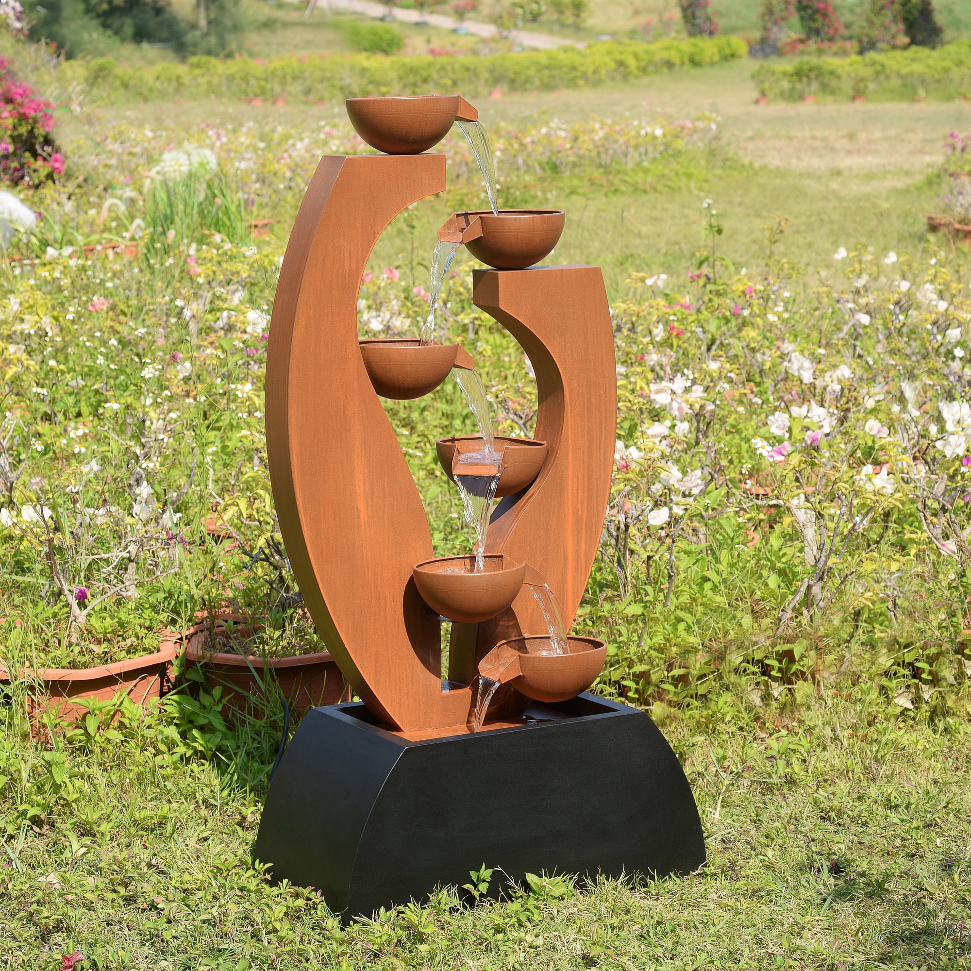 Outdoor Metal Cups Fountain with Rusty Top and Black Basin - Walmart ...