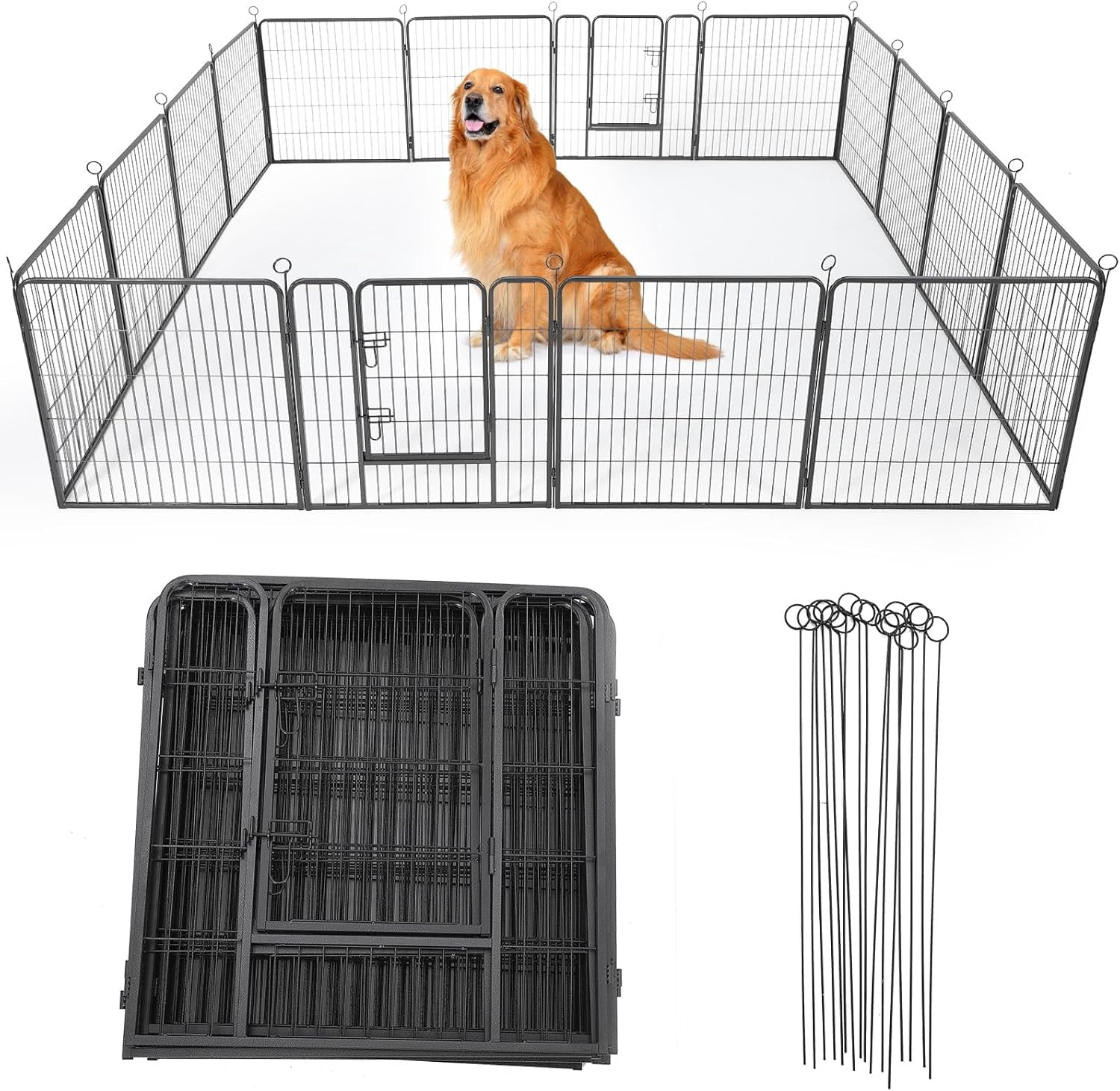 Outdoor Metal Dog Playpen 16 Panel Heavy Duty Exercise Fence with Gate ...