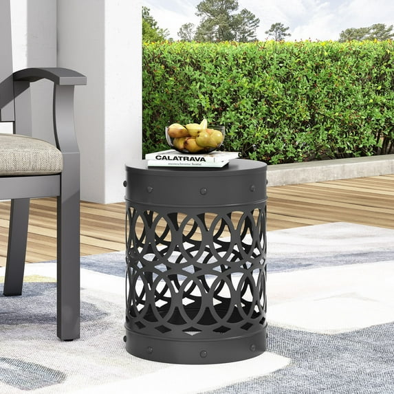Outdoor Metal End Table - Large, Waterproof Side Table for Patio ...