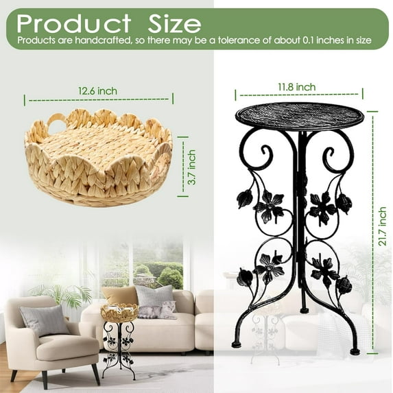 Outdoor Metal Folding Side Table with Removable Wicker Tray, Boho Woven ...