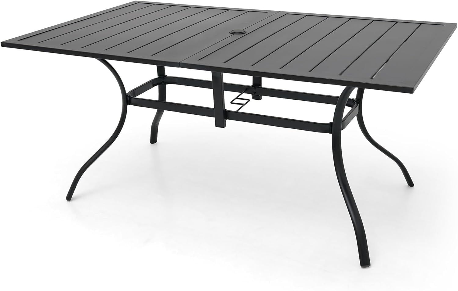 Outdoor Metal Frame Rectangle Patio Dining Table with Slat Top and ...
