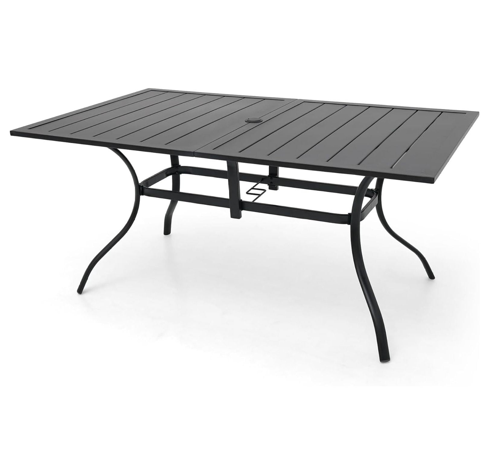 Outdoor Metal Frame Rectangle Patio Dining Table with Slat Top and ...