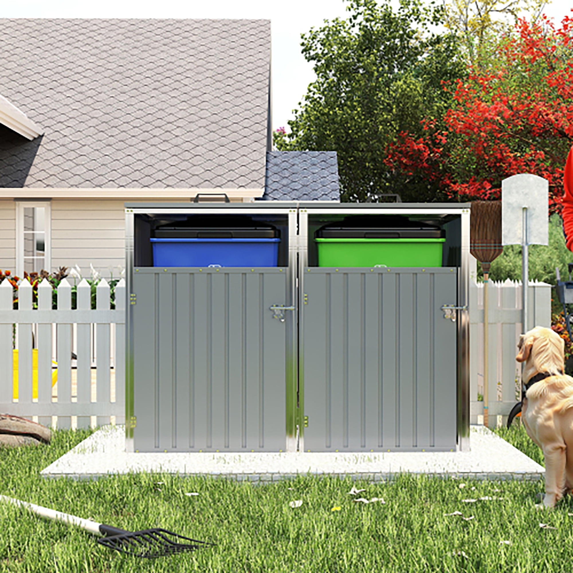 Outdoor Metal Garbage Bin Storage Shed for Backyard Patio Garden 2 ...