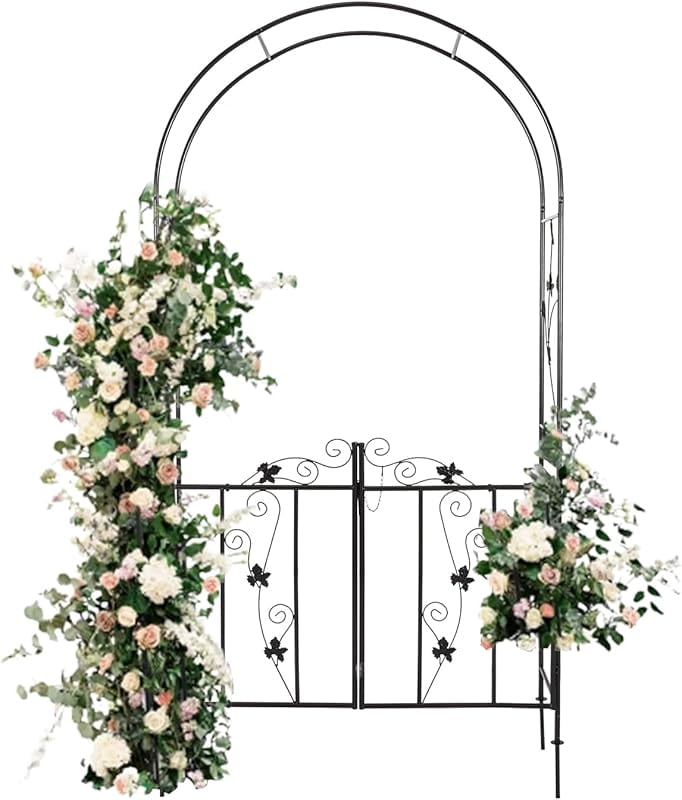 Outdoor Metal Garden Arbors with Gate Door 7’ H x 3’7’’ W Garden Arch ...