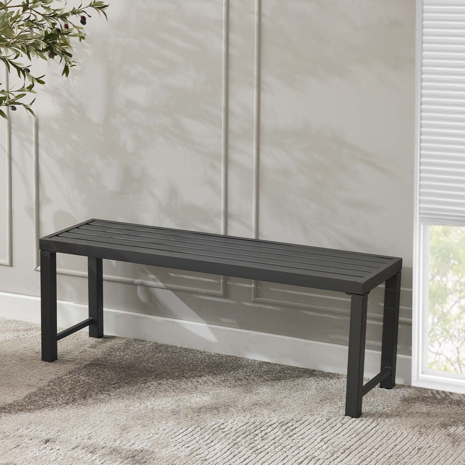 Outdoor Metal Garden Bench, Patio Backless Bench, Weatherproof Park ...