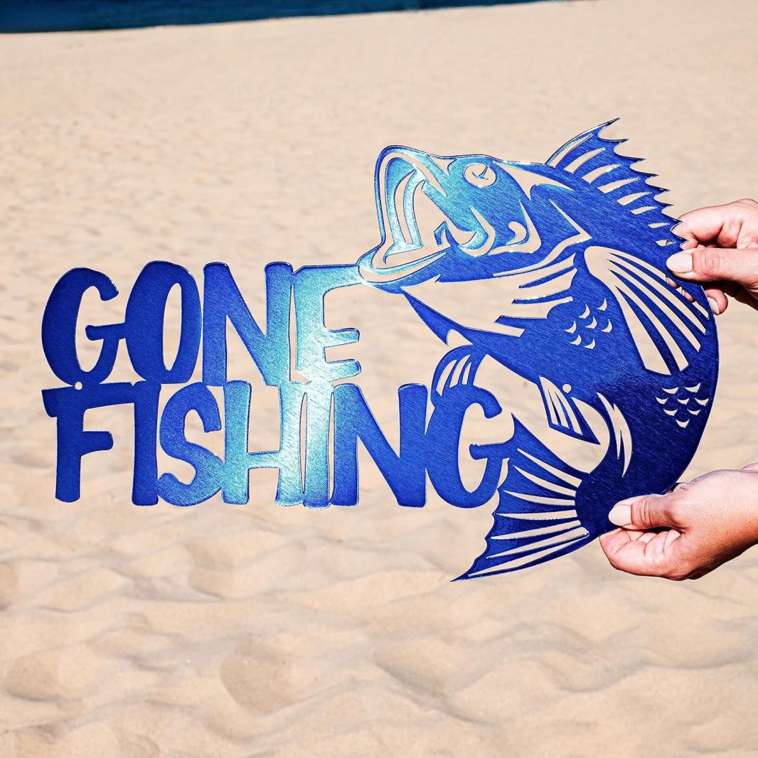 Outdoor Metal Gone Fishing Sign | Fishing Gift for Men | Fishing Decor ...