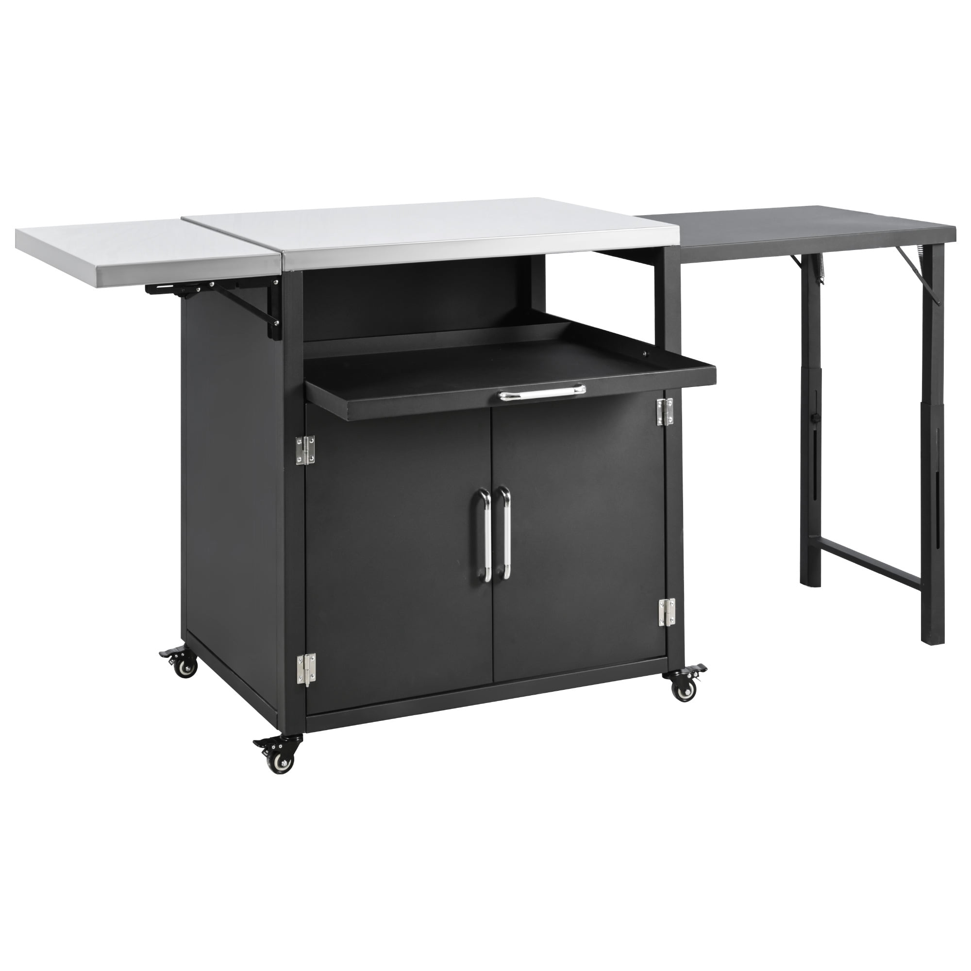 Outdoor Metal Kitchen Island w/ Foldable Stainless Steel Top ...
