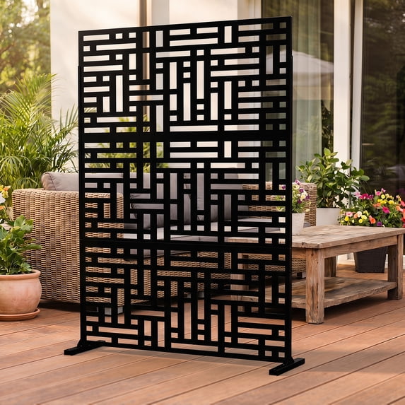Outdoor Metal Privacy Screen Galvanized Decorative Screen, Black ...