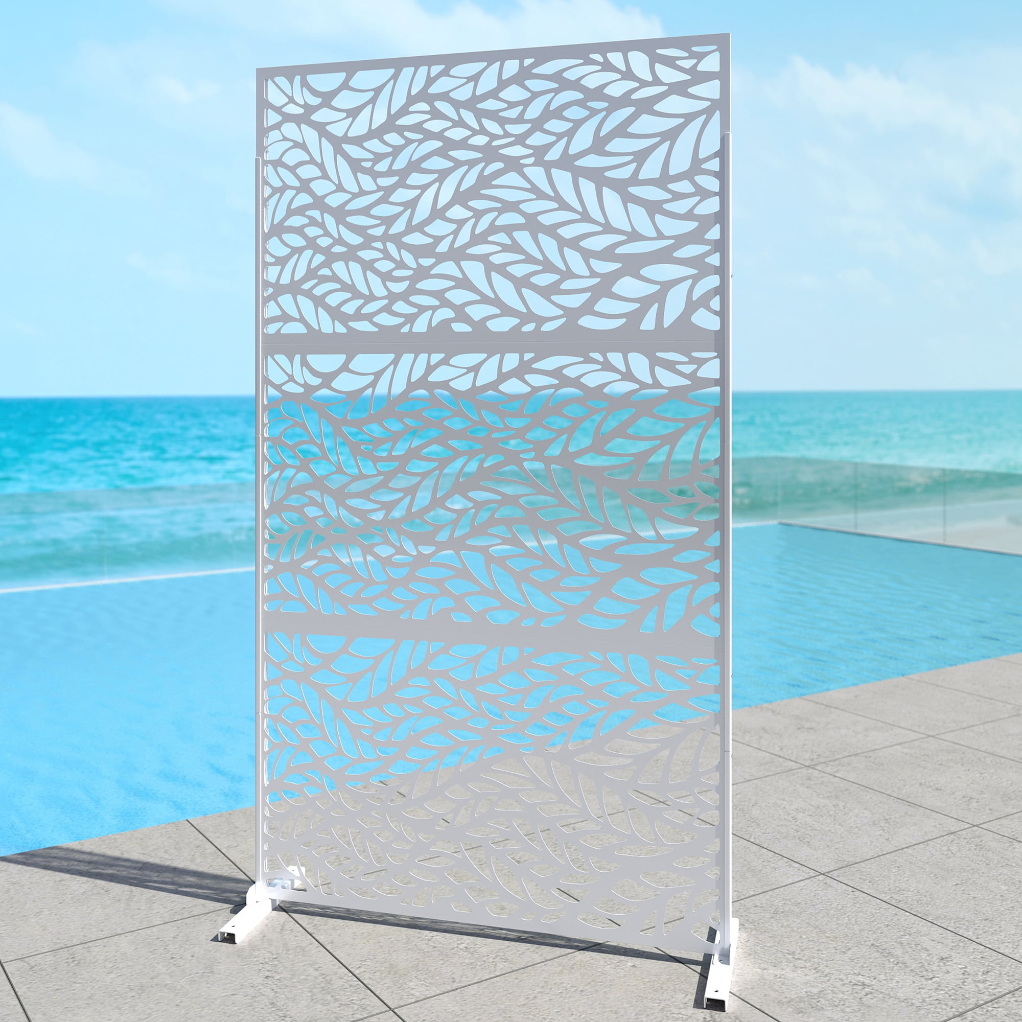 Outdoor Metal Privacy Screen Galvanized Decorative Screen, White ...