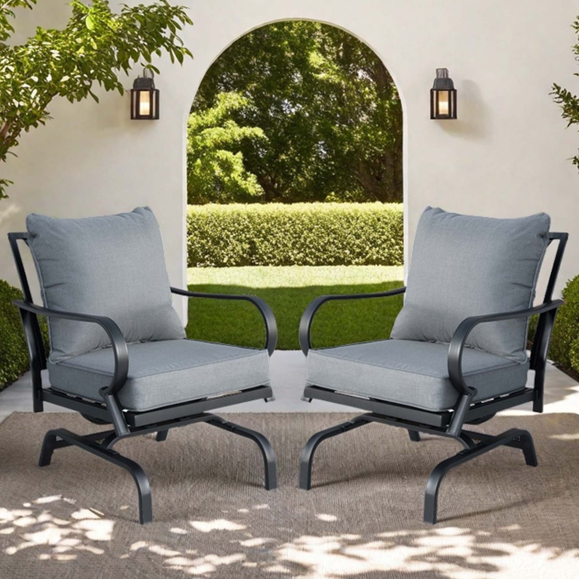 Outdoor Metal Rocking Chair Set of 2, Patio Sofa with Cushions for ...