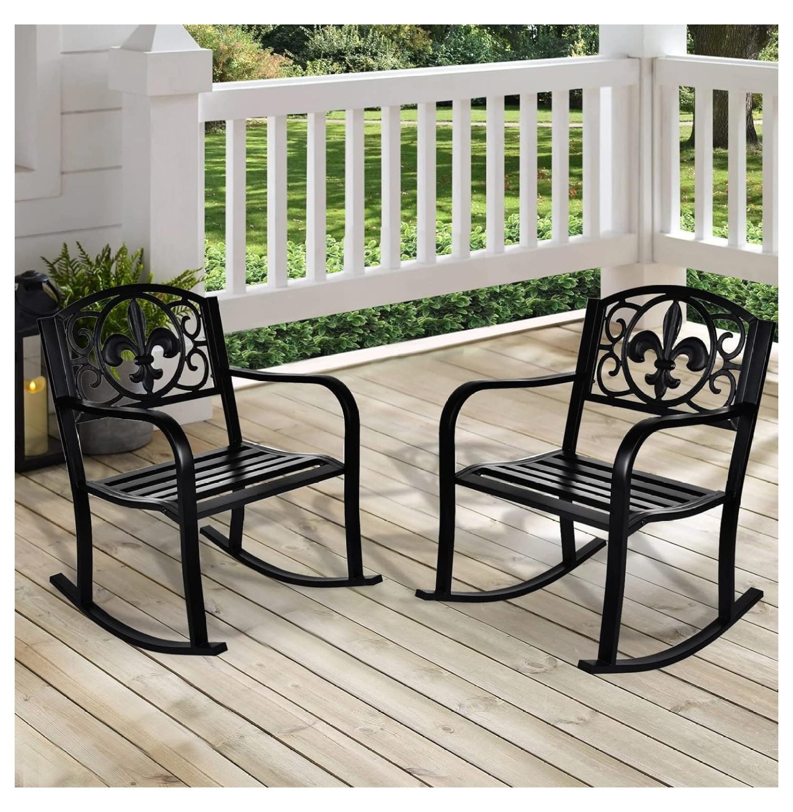 Outdoor Metal Rocking Chairs Set of 2, Patio Swings Seating Black Patio ...