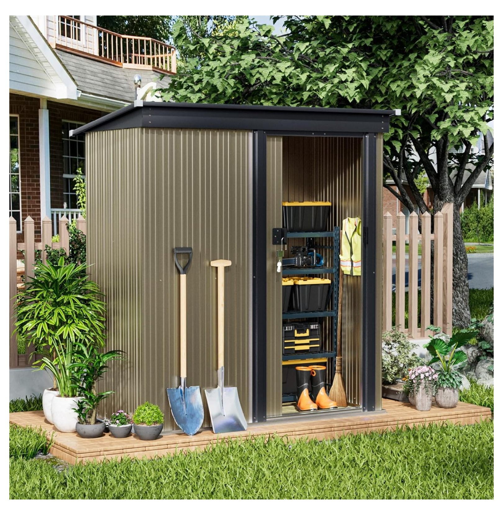 Outdoor Metal Shed 5FTx3FT, Mini Weather Resistant Tool Storage Sheds ...