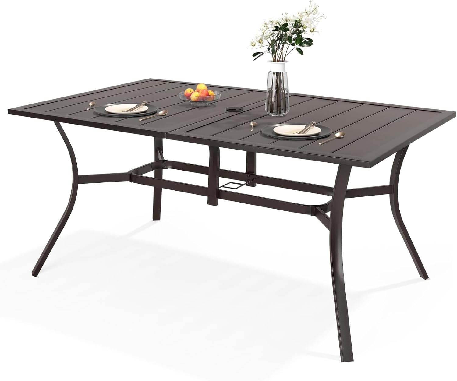 Outdoor Metal Steel Rectangle Patio Dining Table for 6 Person, Weather Resistant Patio Table ...