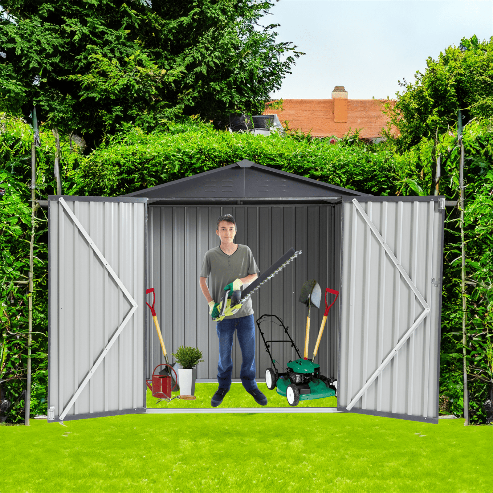 Outdoor Metal Storage Shed with Lockable Door, Metal Garden Storage ...