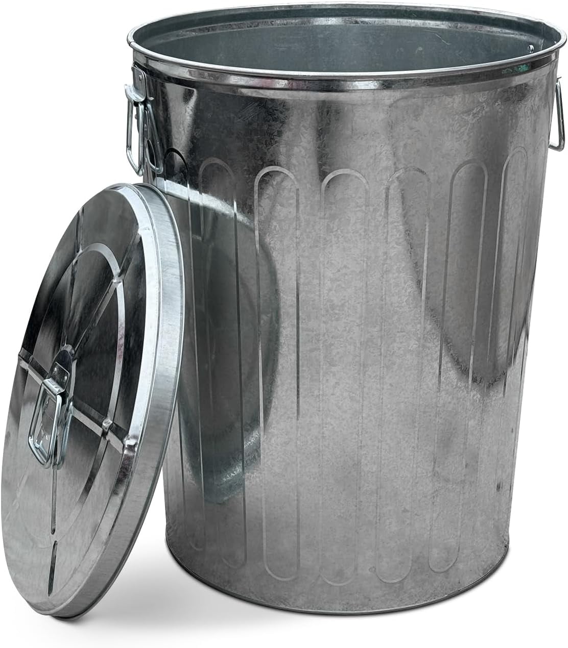 Outdoor Metal Trash Can with Lid, Galvanized Steel Outside Garbage Can ...