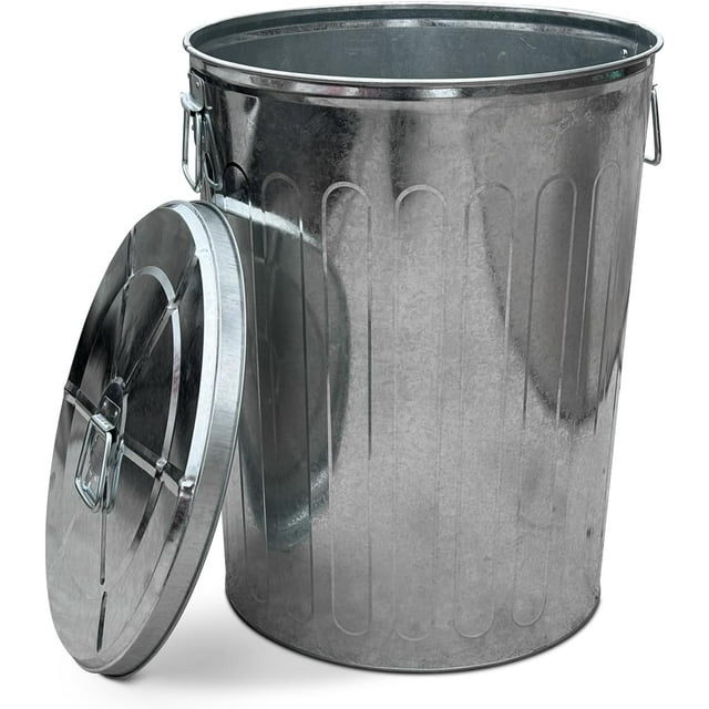 Outdoor Metal Trash Can with Lid, Galvanized Steel Outside Garbage Can ...