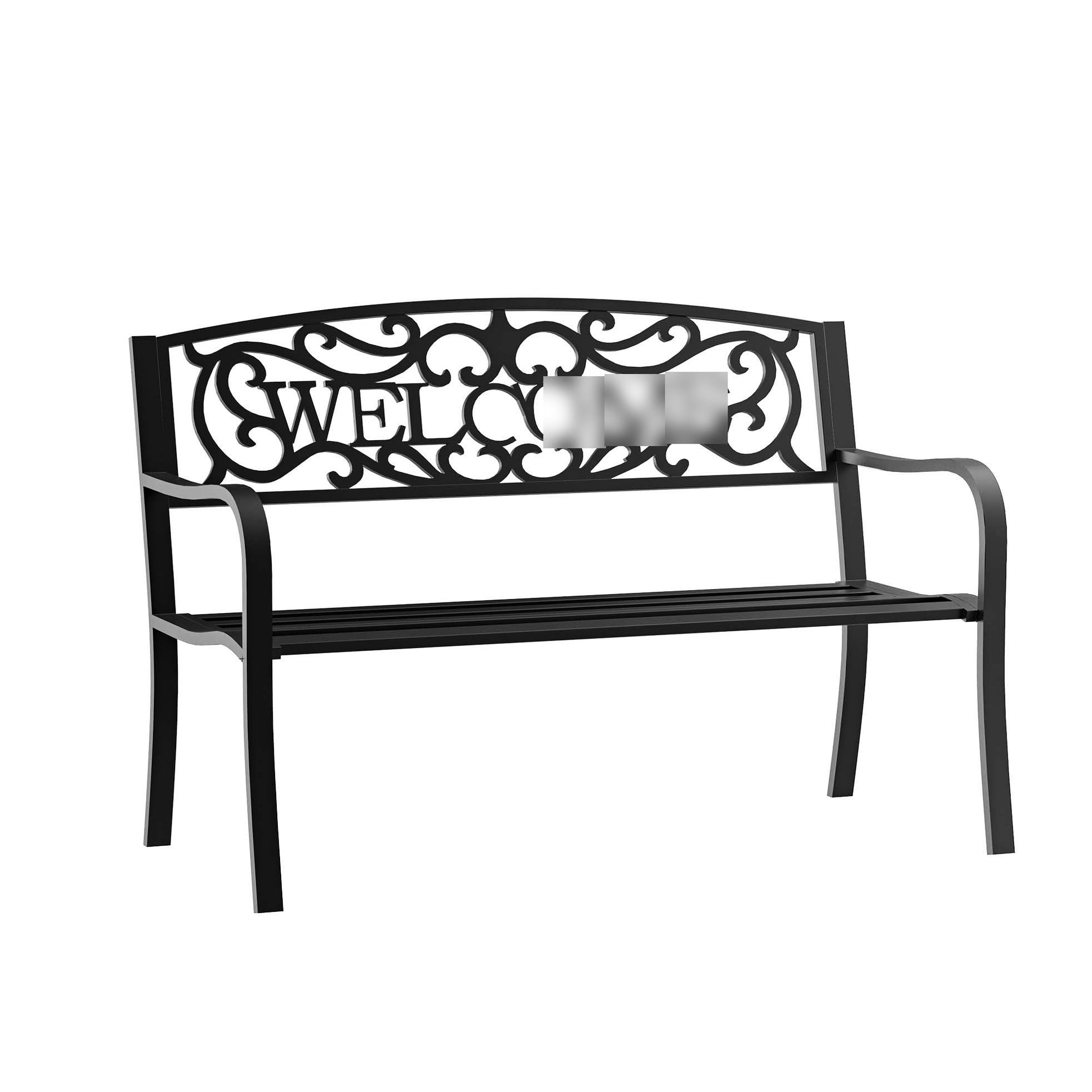 Outdoor Metal Welcome Bench, 50" Black With Slatted Seat For Patio ...