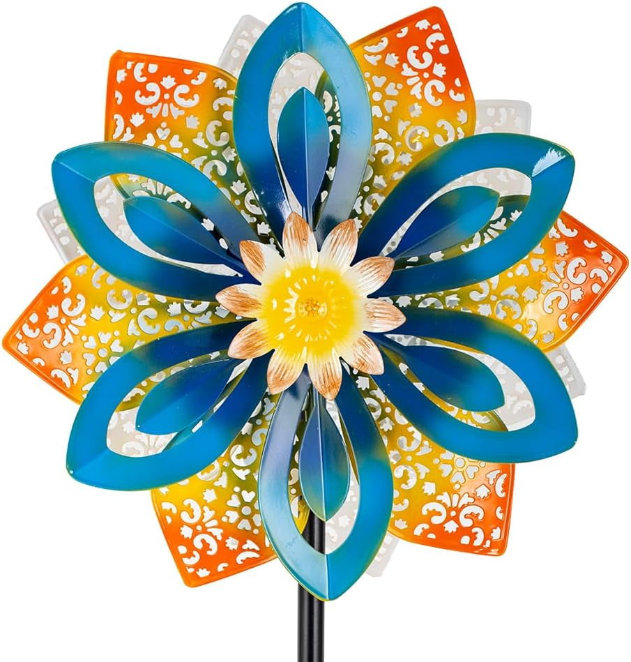 Outdoor Metal Wind Spinner, 13 Inches Dia Hollow Pattern Wind Mills ...