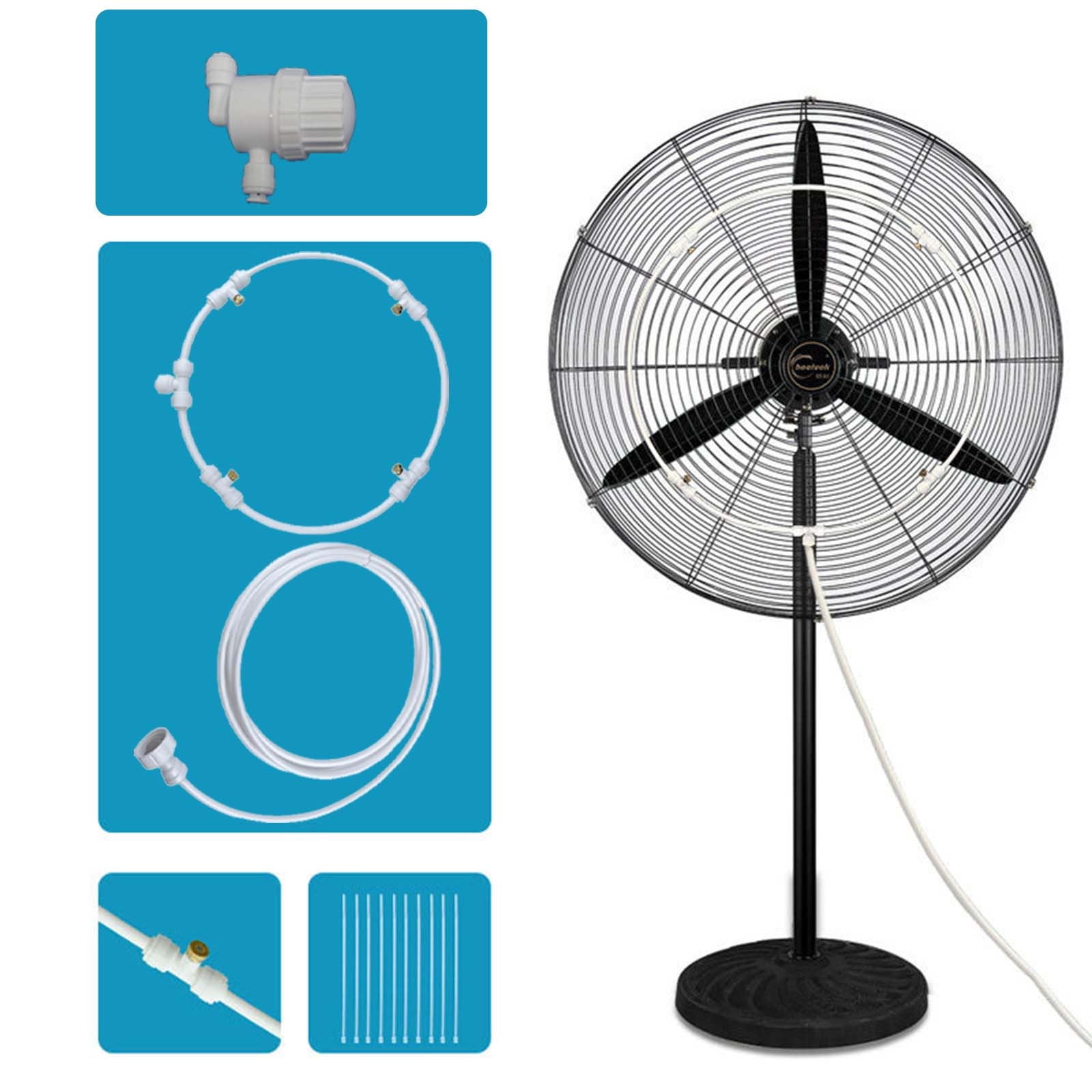 Outdoor Misting Fan Kit, 16in Spray Ring, 118in Tube, Cool Patio Br ...