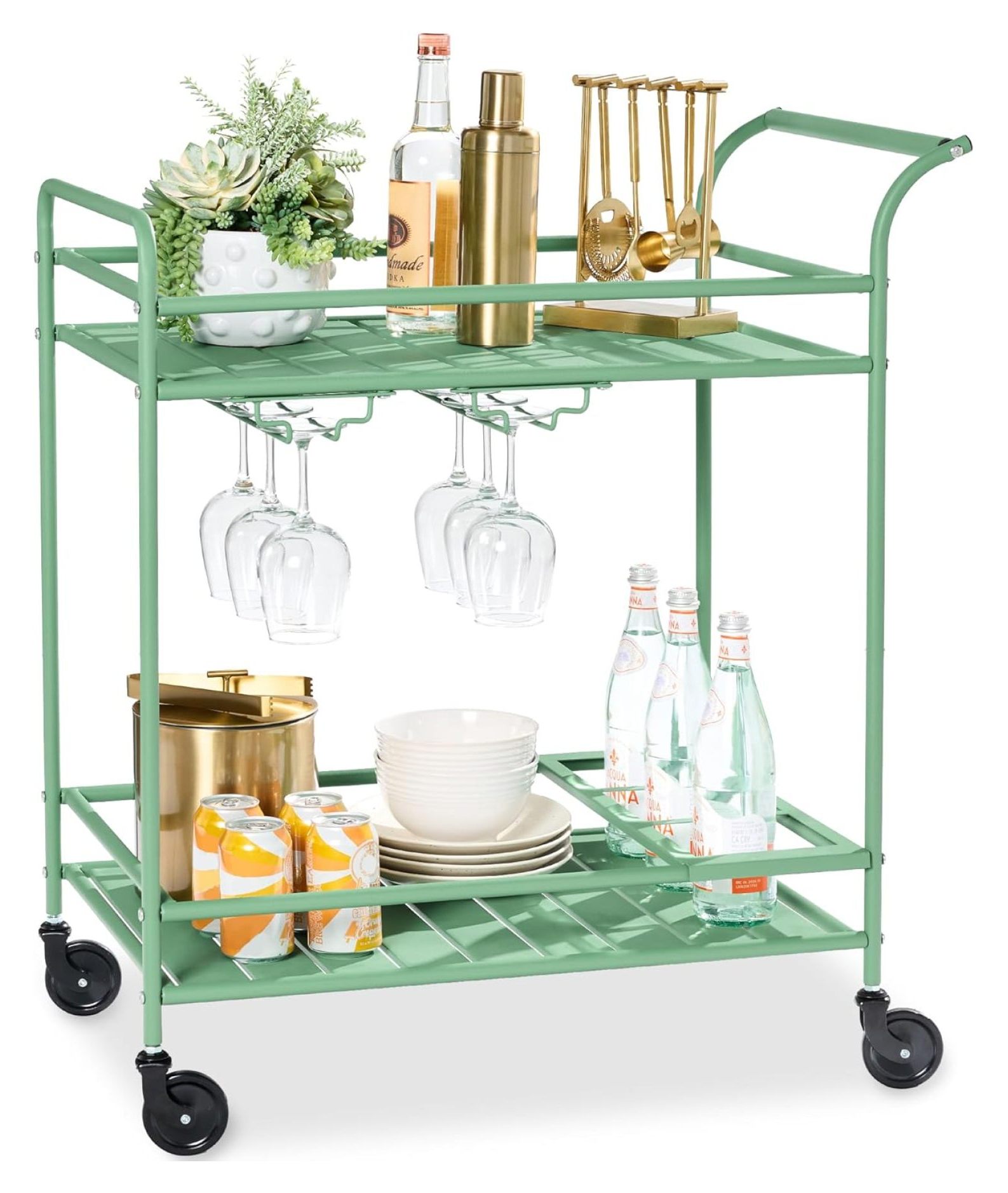 Outdoor Mobile Patio Bar Cart, Home Bar Serving Cart, BBQ Side Table w ...