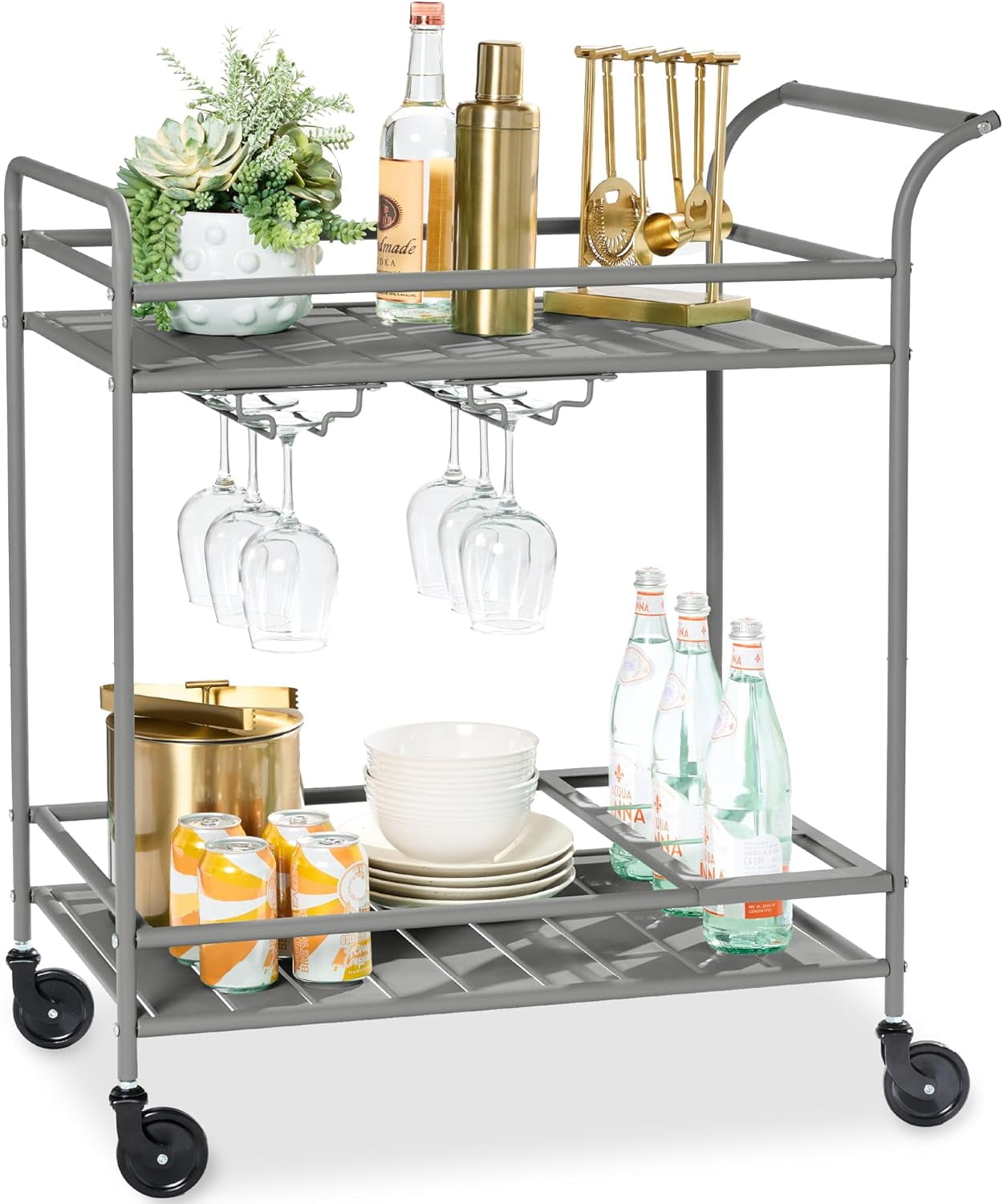 Outdoor Mobile Patio Bar Cart, Home Bar Serving Cart, BBQ Side Table w ...
