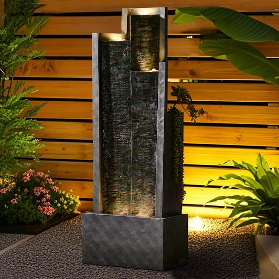 Outdoor Modern Waterfall Fountain Water Fall Fountains with LED Lights ...