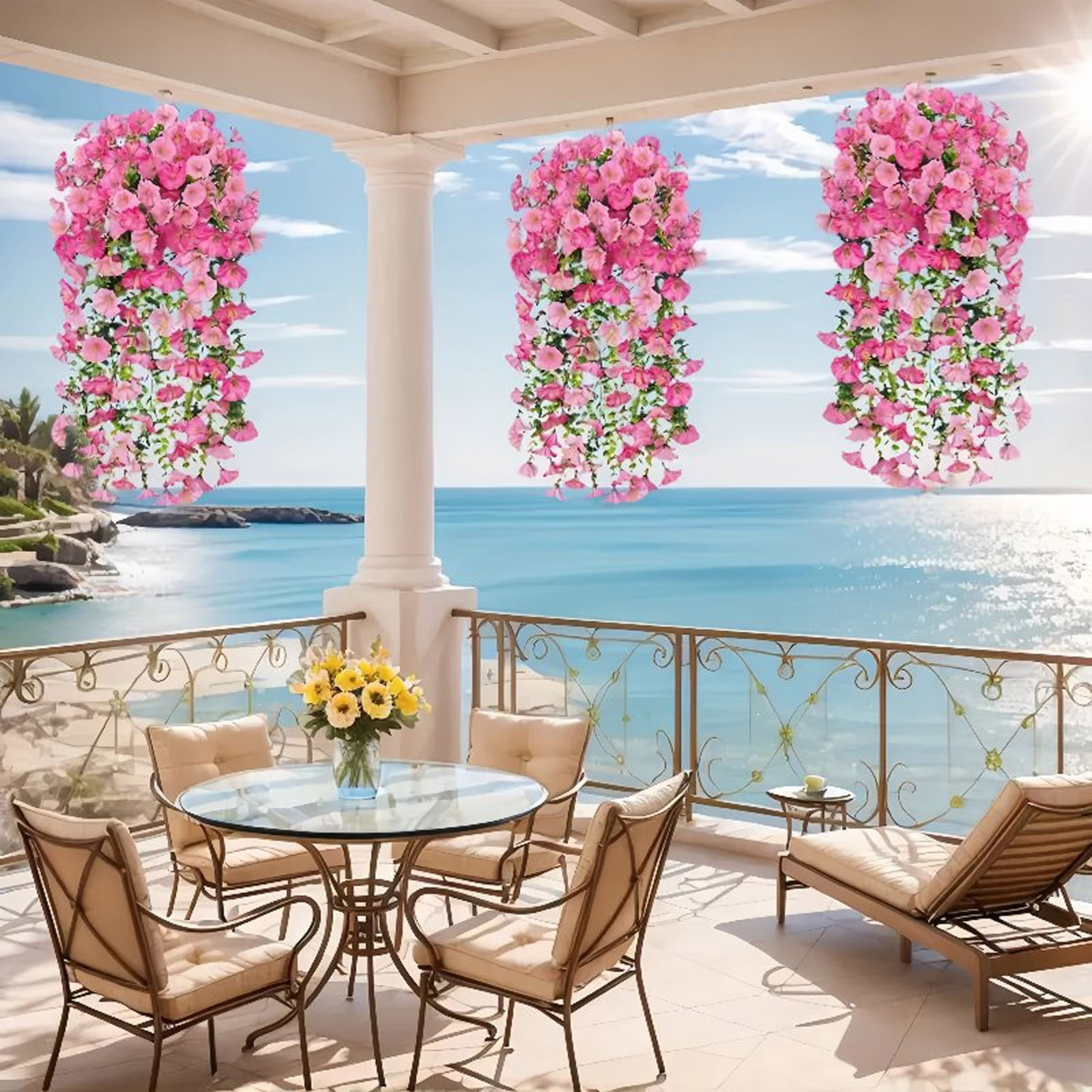Outdoor Morning Glory Hanging Basket, Artificial Trumpet Flower Vine ...