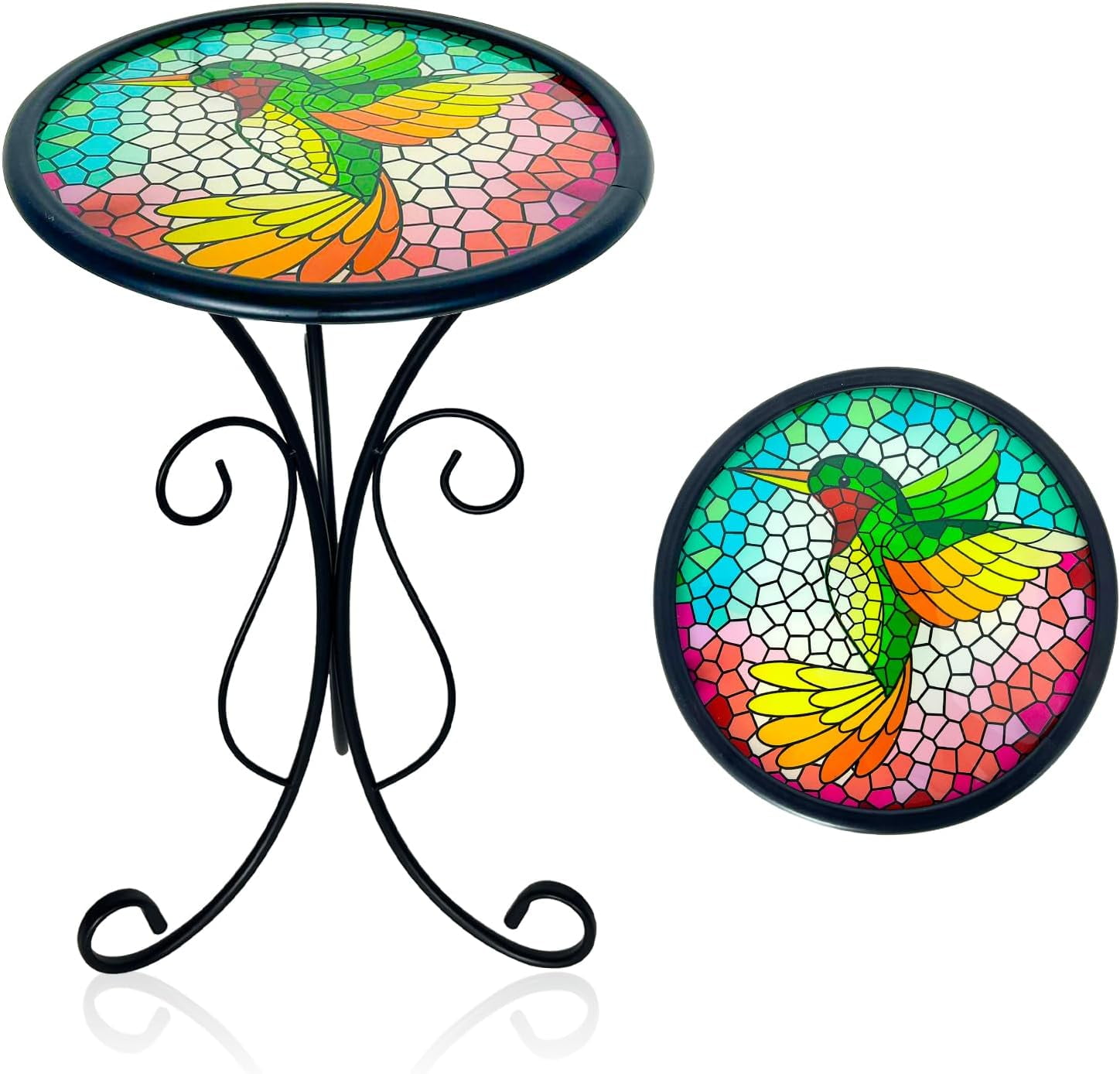 Outdoor Mosaic Side Table, 12" Small Outdoor Table, Round Patio Side ...