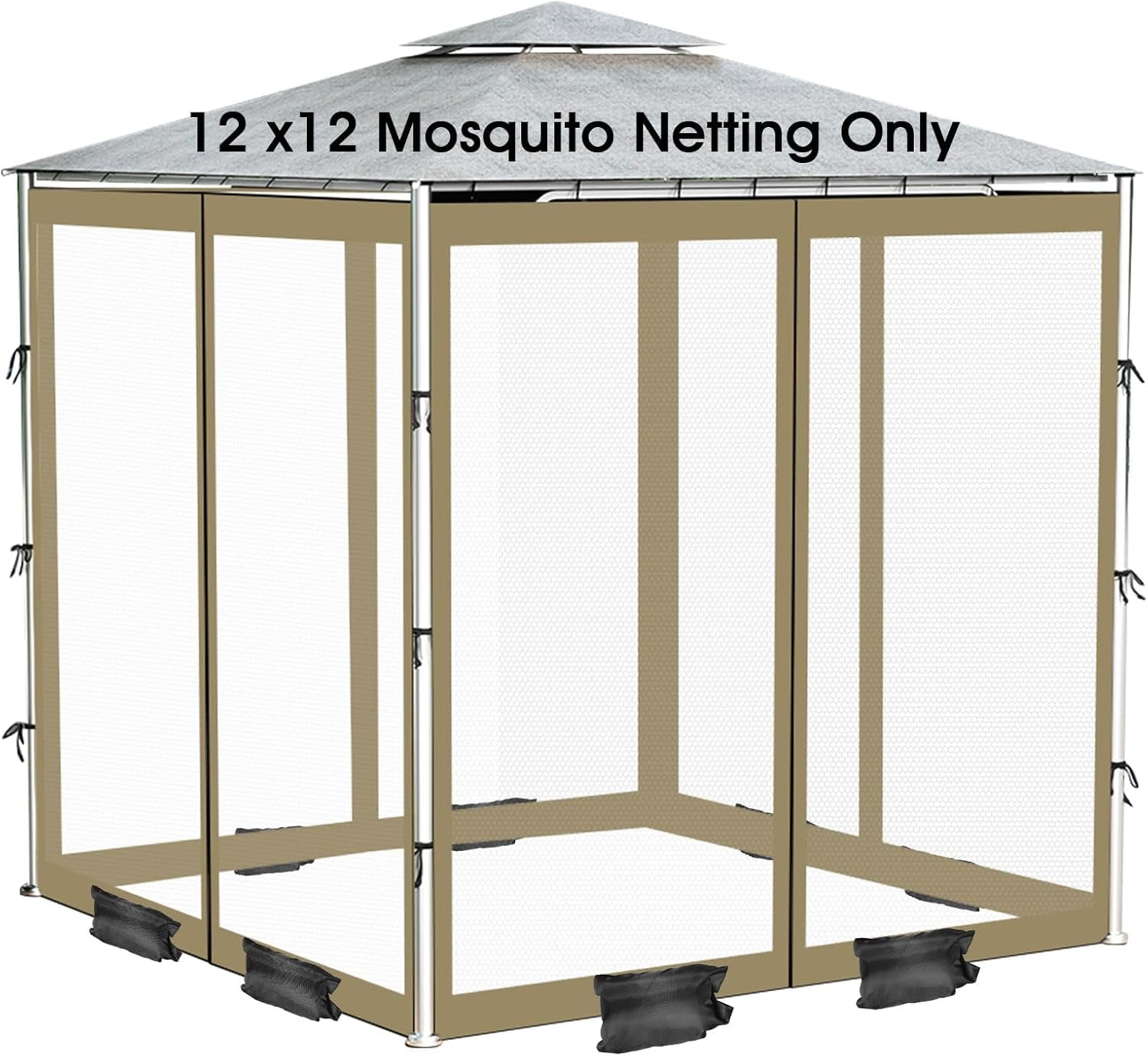 Outdoor Mosquito Net with 2 Way Zipper 4 Door, Gazebo Mosquito Netting ...