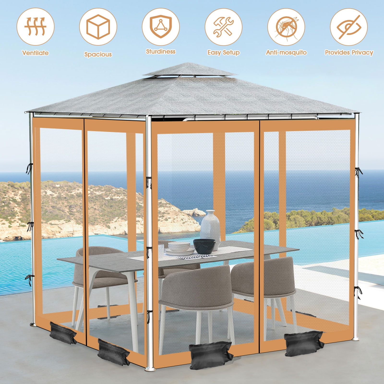 Outdoor Mosquito Net for Gazebo/Patio/Pavilion, 2 Way Zipper 4-Panel ...